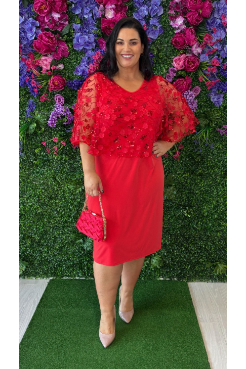 Red Embellished Overlay Dress