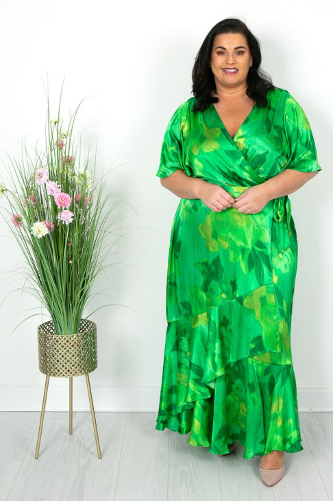 Green Satin Crossover Dress