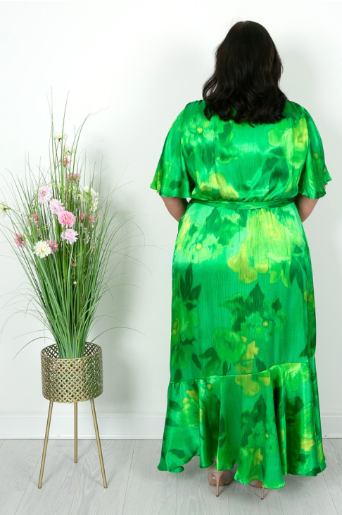 Green Satin Crossover Dress