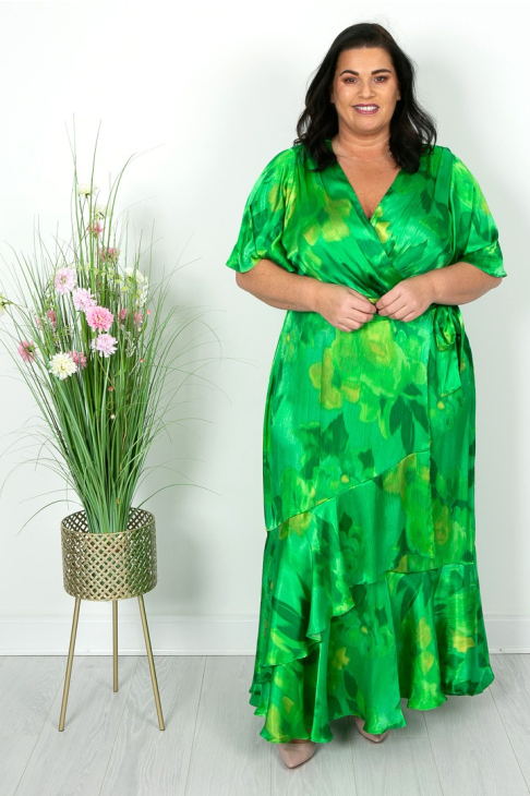 Green Satin Crossover Dress