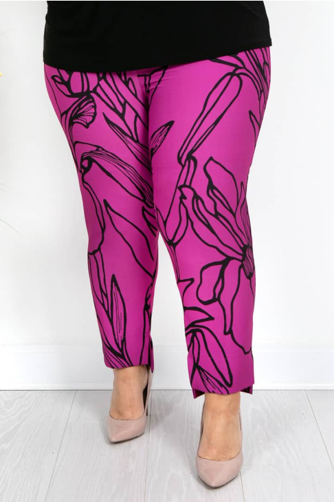 Pink and Black Printed Cigarette Leg Trousers