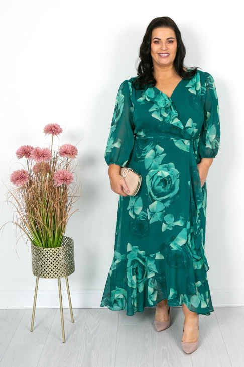 Green Floral Crossover Midaxi Dress