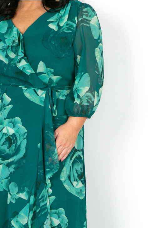 Green Floral Crossover Midaxi Dress