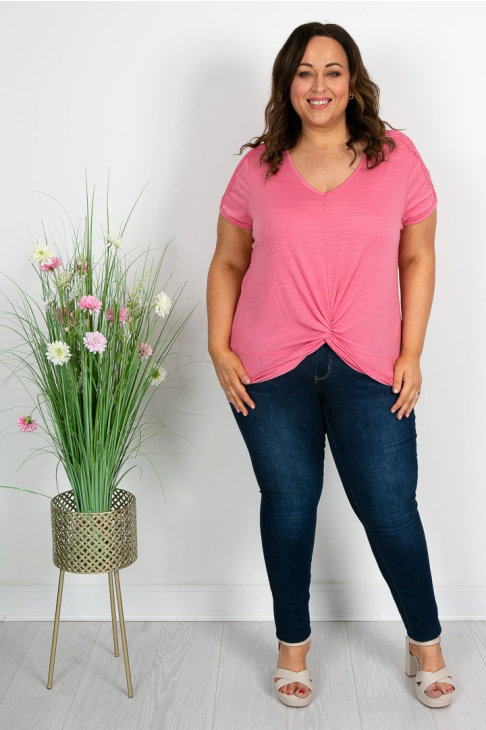 Candy Pink Twist Detail T-shirt Top