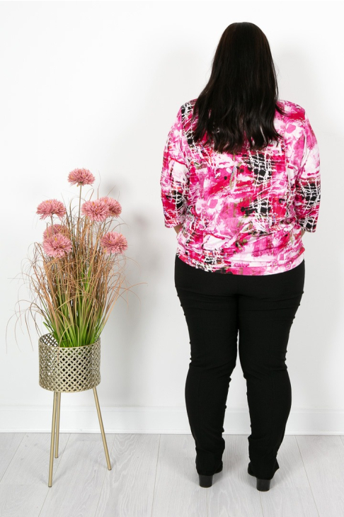 Pink Multi Print V Neck Band Hem Top