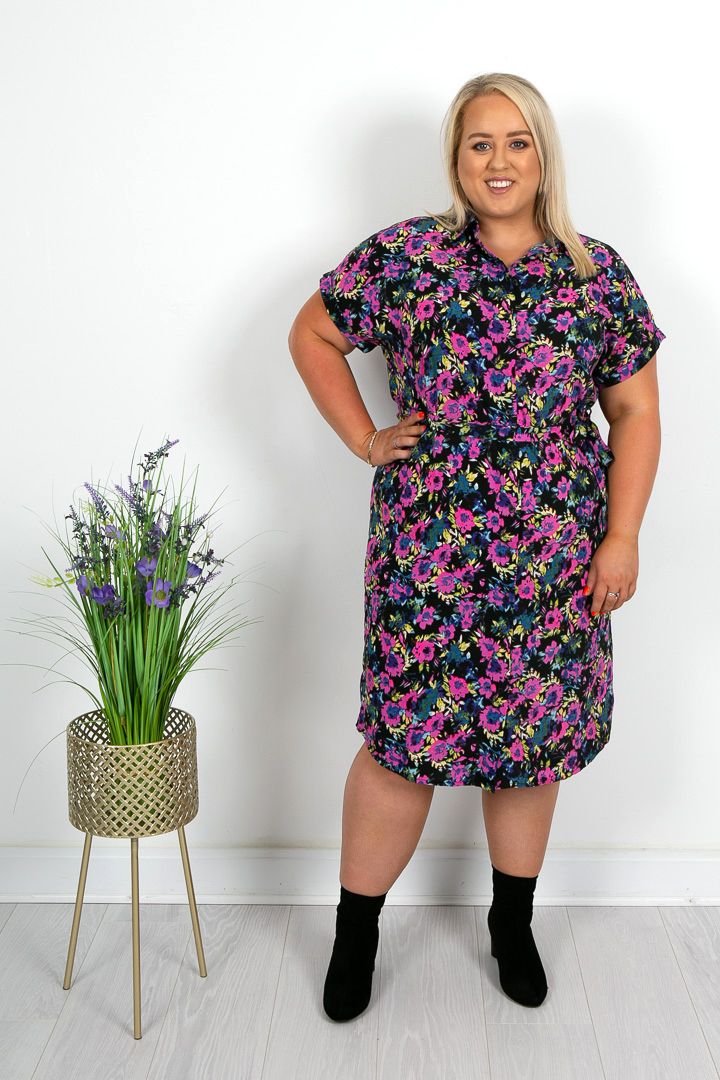 Black and Pink Floral Dress Plus Size Clothing