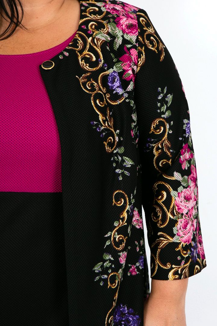 Black & Pink Dress & Floral Jacket Plus Size Clothing