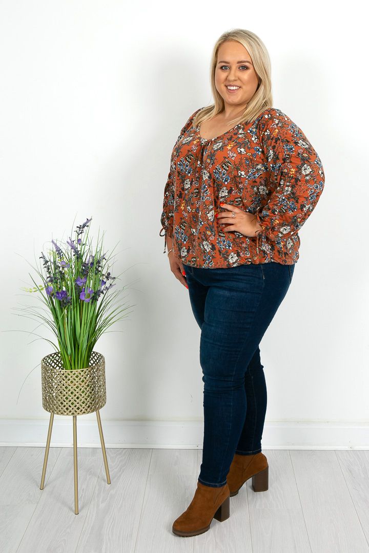 Orange Long Sleeve Top Plus Size Clothing