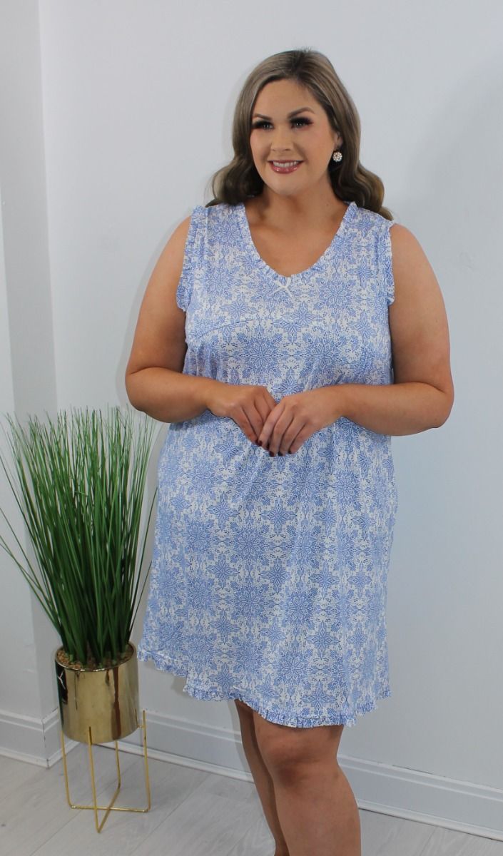 Blue Floral Nightdress Plus Size Clothing from Tempted Ireland